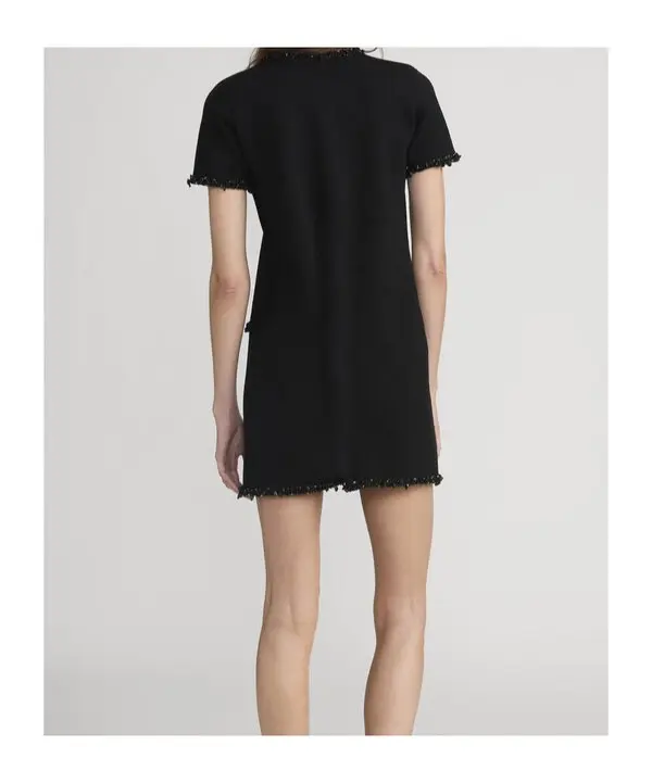 FRAME Beaded Trim Round Neck Short Sleeve Dress