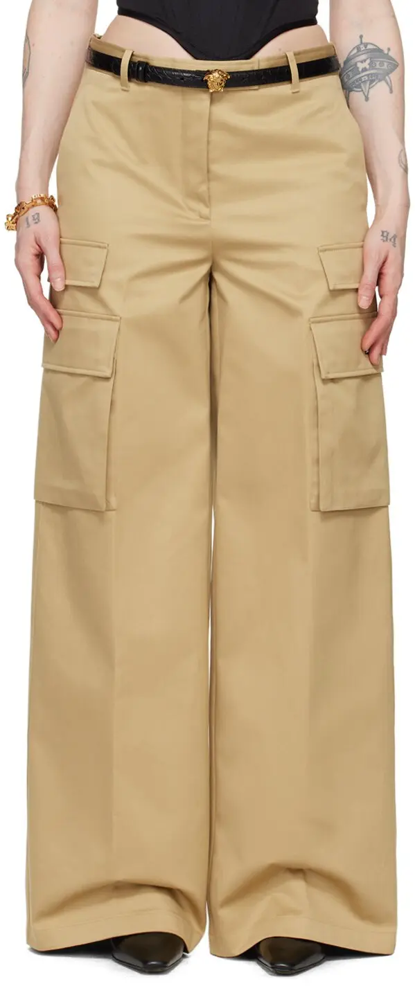 Versace High-waist Wide-leg Cargo Trousers - Nude