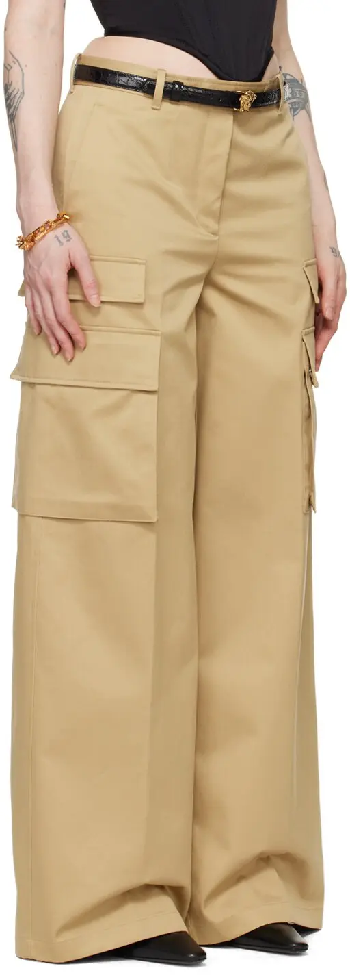 Versace High-waisted Wide-leg Cargo Trousers - Nude