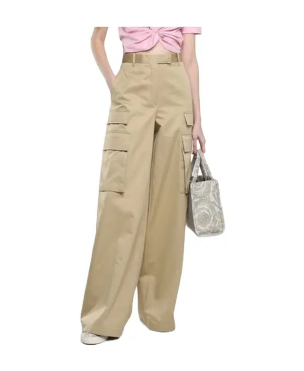 Versace High-waisted Wide-leg Cargo Trousers - Nude