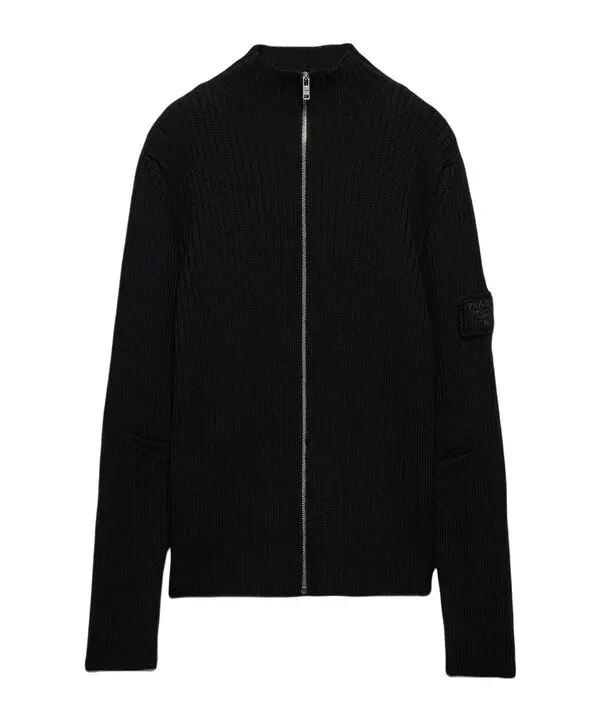 Prada Zip-up Knitted Cardigan - Black