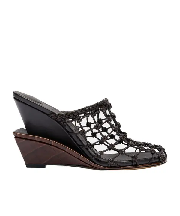 Jacquemus Double Woven Leather Wedge Mules - Black