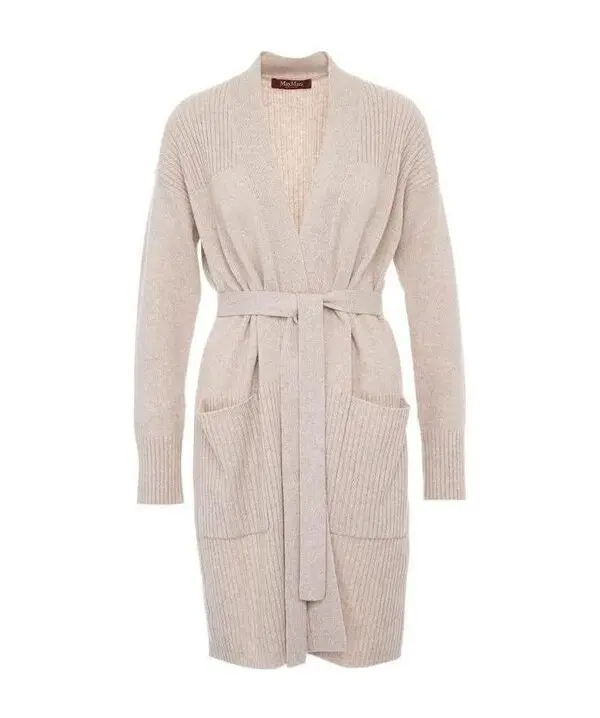 Max Mara Tie Detailed V-neck Cardigan - Nude
