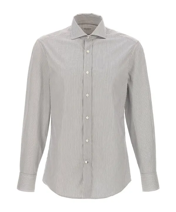 Brunello Cucinelli Pinstriped Long-sleeved Shirt - Gray