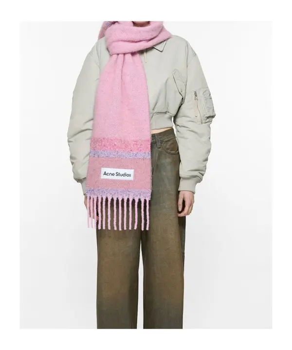 Acne Studios Fringed Logo Scarf - Pink