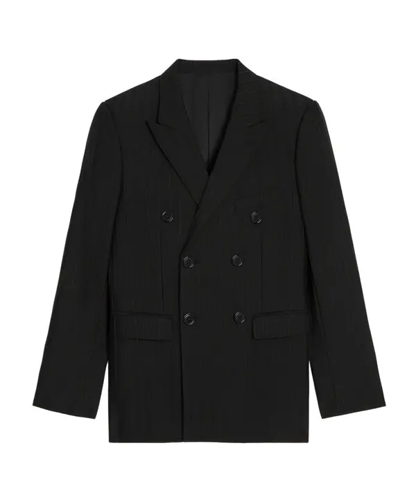 Celine Carnaby Jacket In Striped Wool Gabardine - Black/maroon