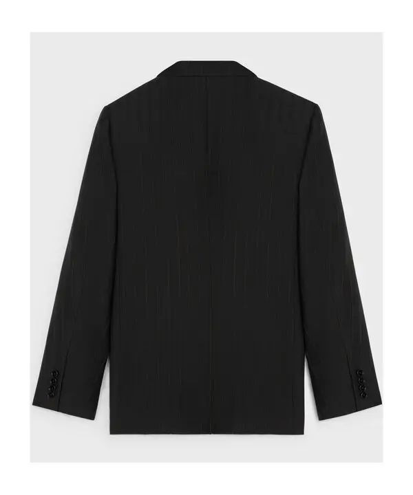 Celine Carnaby Jacket In Striped Wool Gabardine - Black/maroon