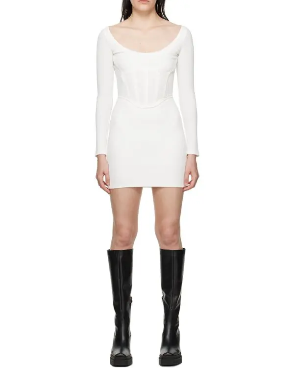 DION LEE Rib Corset Long-sleeved Dress - White