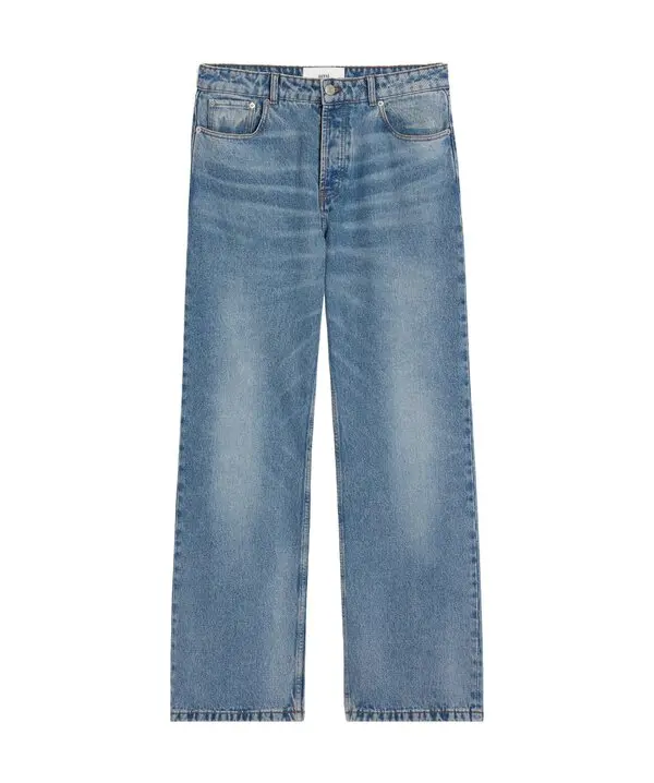 AMI Paris Logo Patch Wide-leg Jeans - Blue