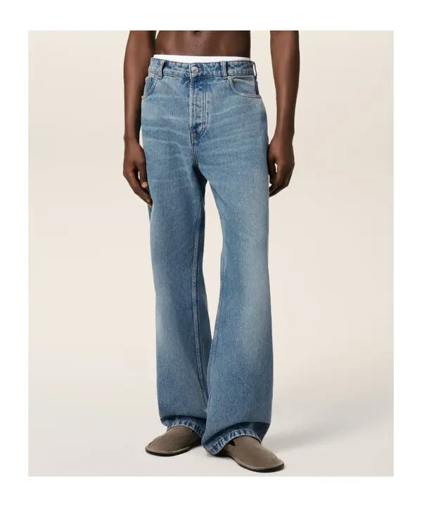 AMI Paris Logo Patch Wide-leg Jeans - Blue