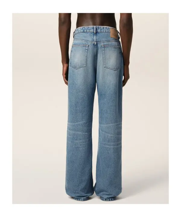 AMI Paris Logo Patch Wide-leg Jeans - Blue