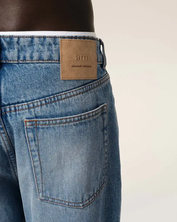 AMI Paris Logo Patch Wide-leg Jeans - Blue