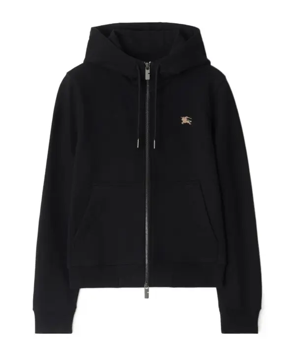 Burberry Embroidered Zip-up Drawstring Hoodie - Black