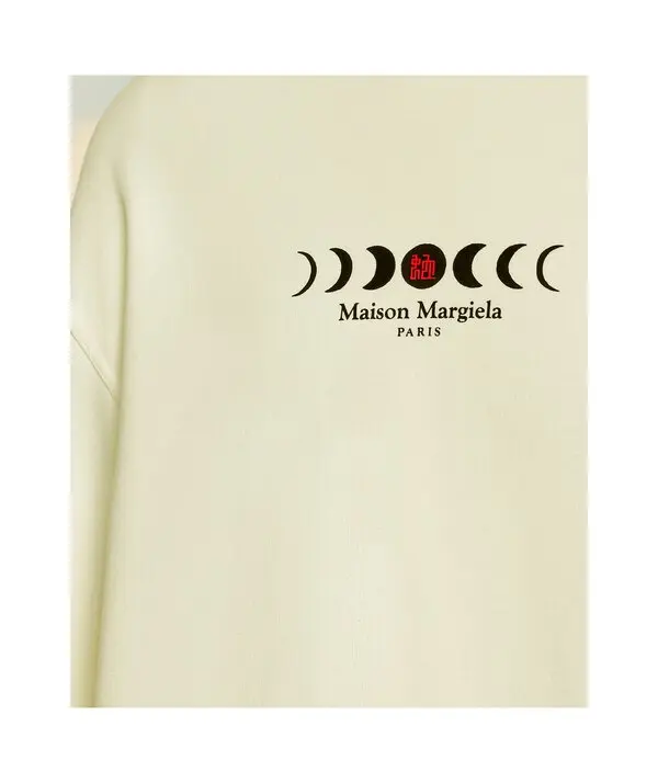 MAISON MARGIELA Logo Printed Long-sleeved Hoodie - White