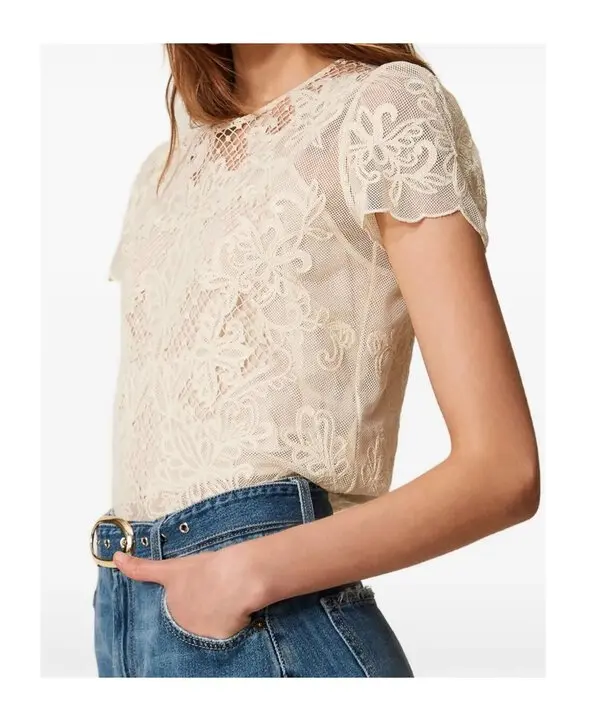 TWINSET Belted Fringed Denim Shorts - Gray