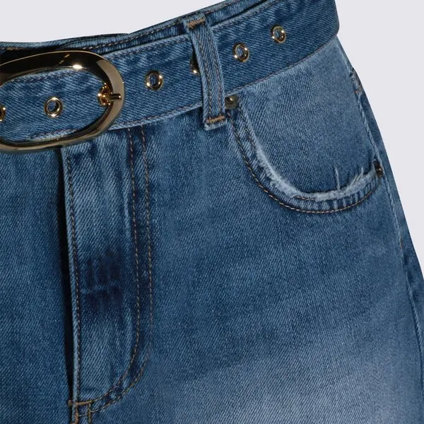 TWINSET Belted Fringed Denim Shorts - No