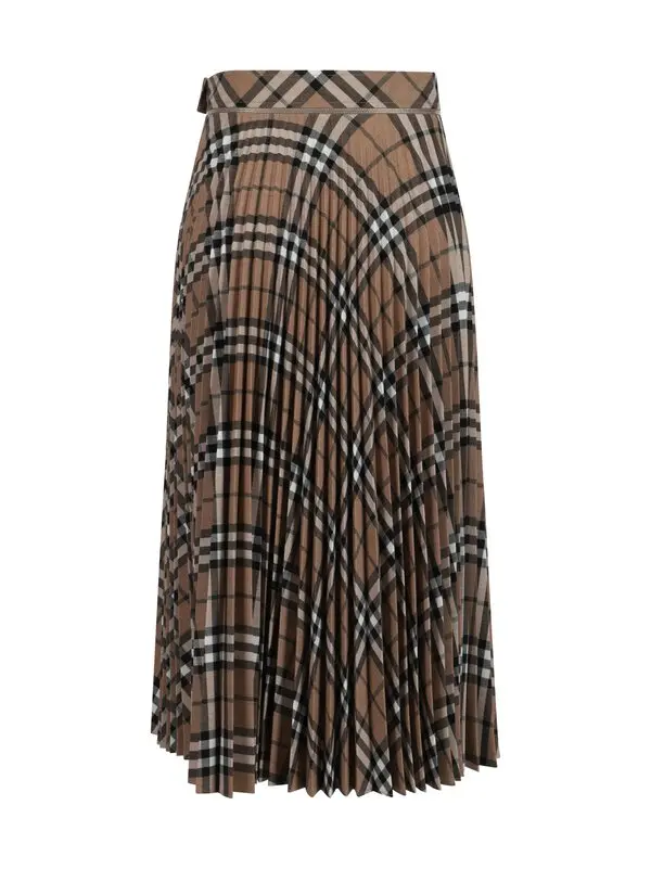 Burberry Checked Pleated Midi Skirt - Elm