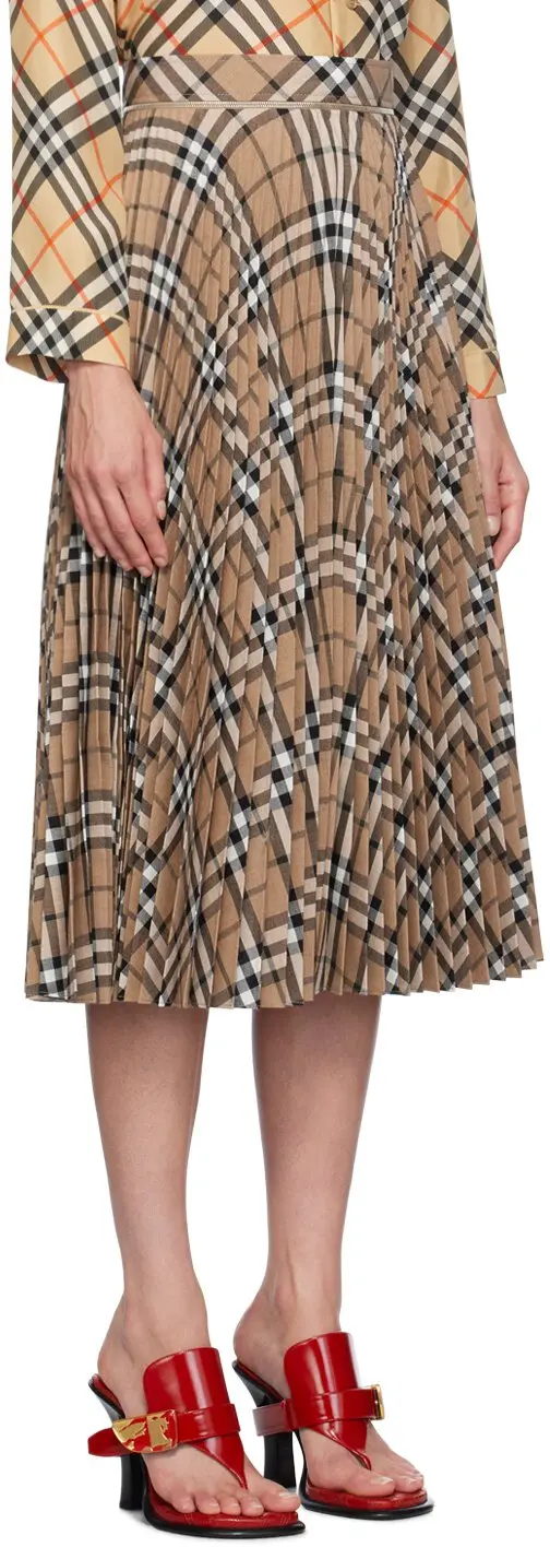 Burberry Checked Pleated Midi Skirt - Elm