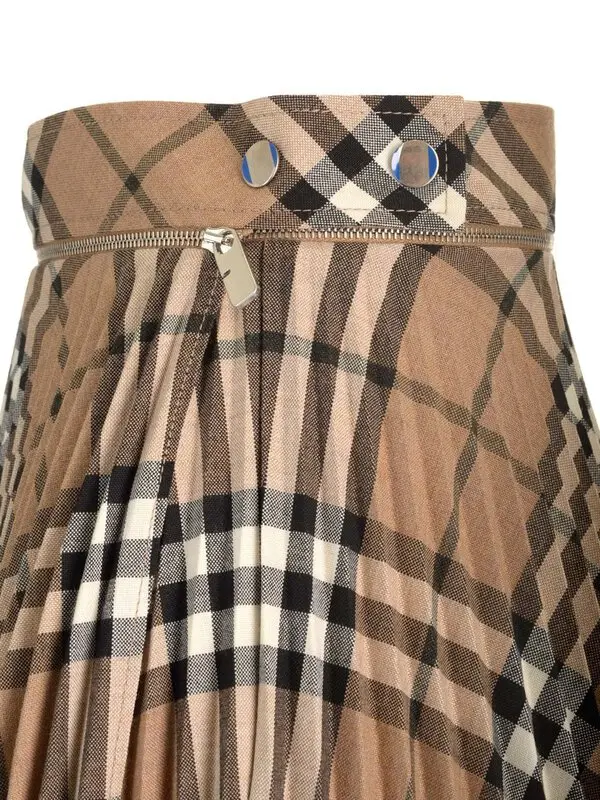 Burberry Checked Pleated Midi Skirt - Elm