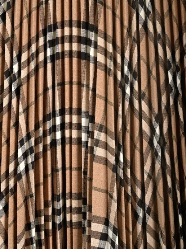 Burberry Checked Pleated Midi Skirt - Elm
