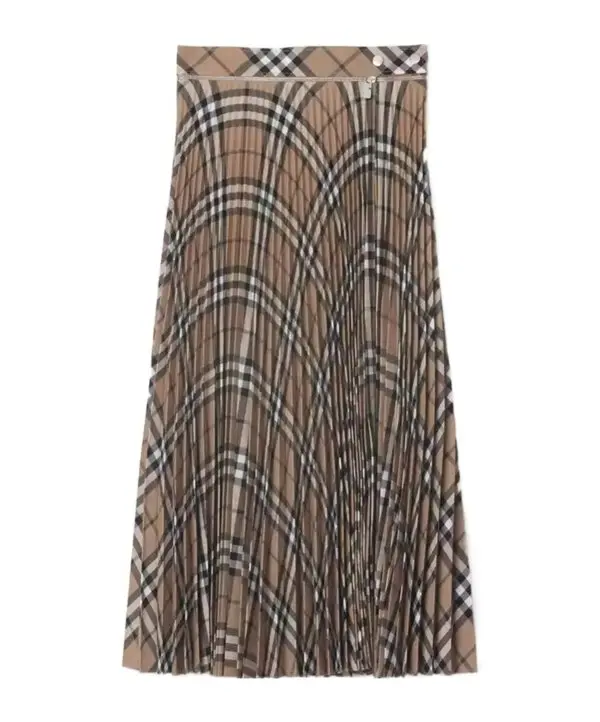 Burberry Checked Pleated Midi Skirt - Linden Tree Color