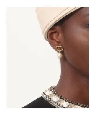 Valentino Garavani Ovalette Vlogo Signature Drop Earrings With Faux Pearl - Multi-color