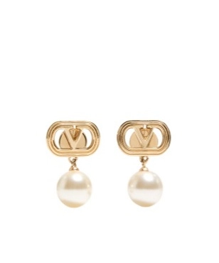 Valentino Garavani Ovalette Vlogo Signature Drop Earrings With Faux Pearl - Multicolour
