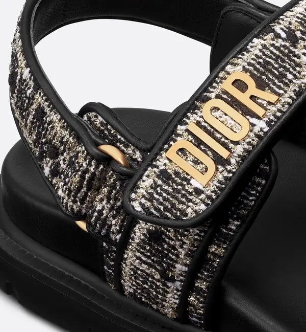 Dior Cannage Rattan Plaid Tweed Flat Sandals - Black