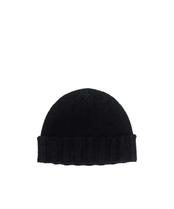 DRUMOHR Cashmere Beanie Hat With Ribbed Hem - Black