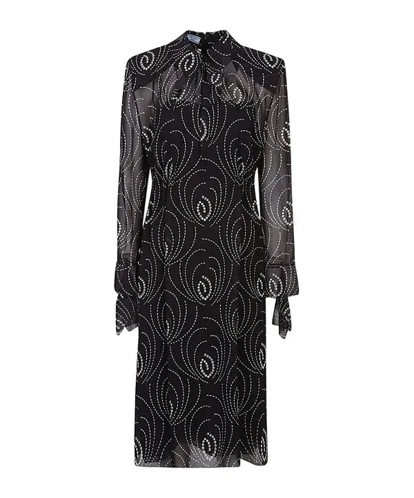 Prada Geometric Printed Midi Dress - Black