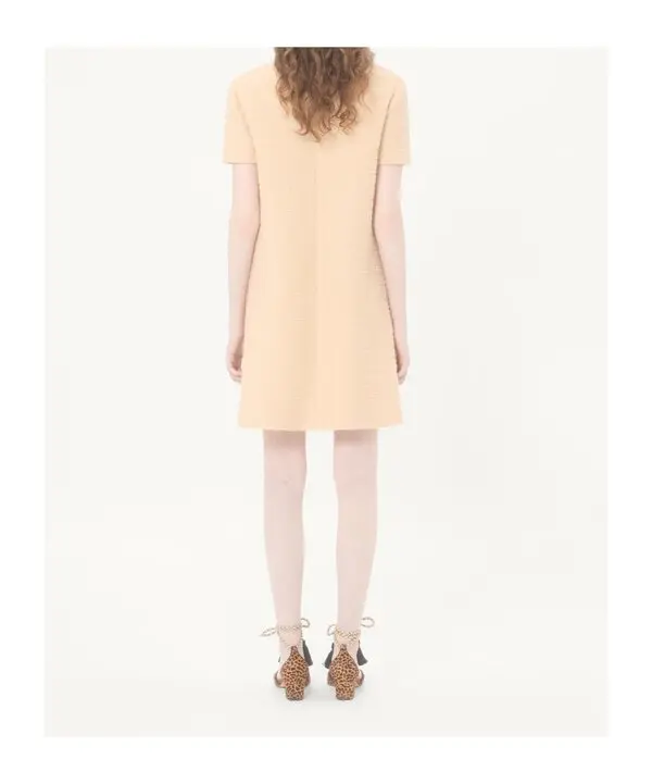 Valentino Garavani Curly Wool Short Dress With V-detail Pockets And Bow Neckline - Birch Color