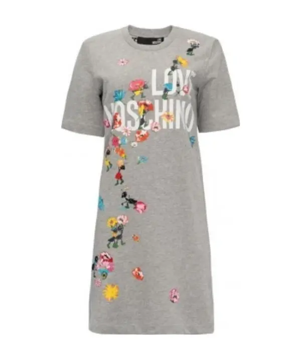 Moschino Grey Printed Short Sleeve Dress