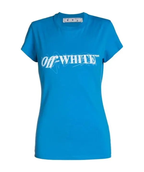 Off-White Crewneck Logo Detailed T-shirt - Blue