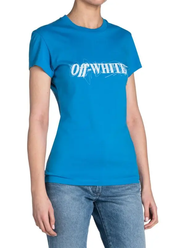 Off-White Logo Detailed Crewneck T-shirt - Blue