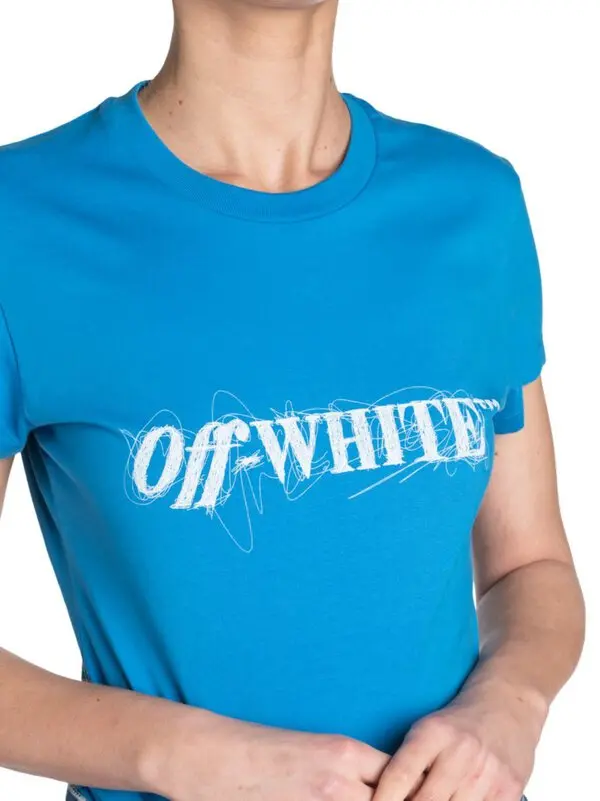 Off-White Logo Detailed Crewneck T-shirt - Blue
