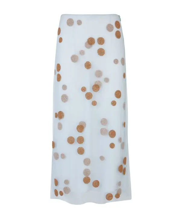 Fendi Polka Dot Embellished Tulle Midi Skirt - Light Blue