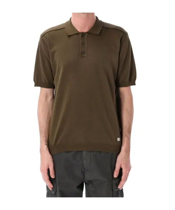 C.P. COMPANY Short-sleeve Knit Polo Shirt - Dark Olive