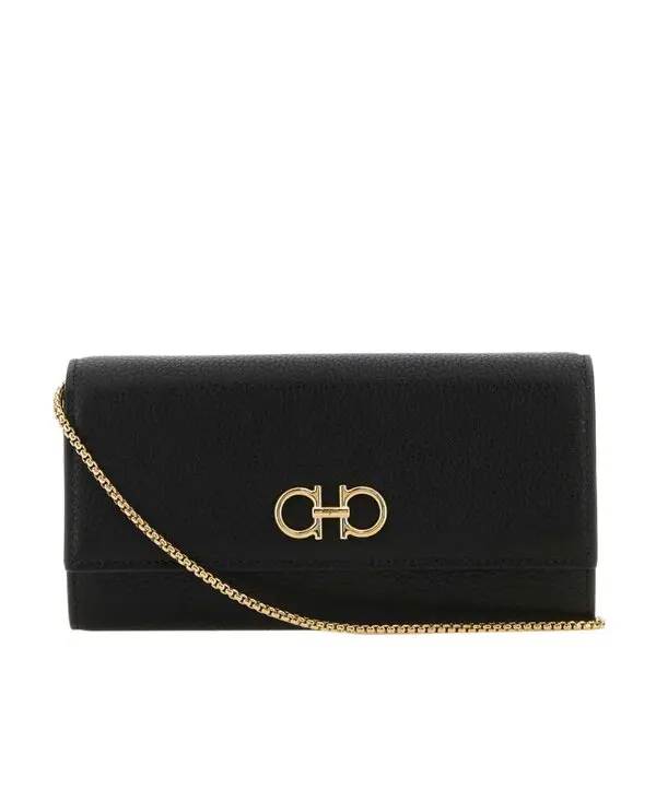 FERRAGAMO Gancini Plaque Leather Clutch Bag