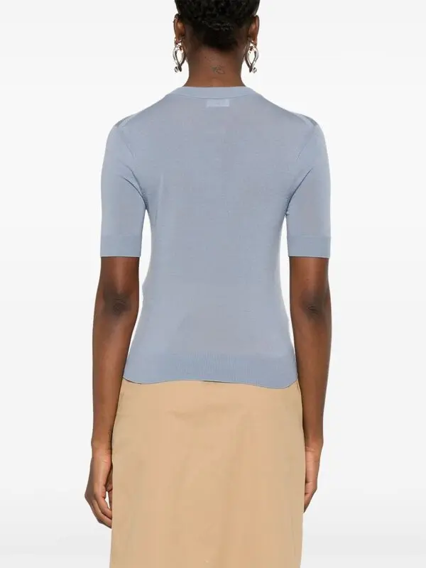 Celine Triomphe Embroidered Fine Wool Crew Neck Sweater - Light Blue