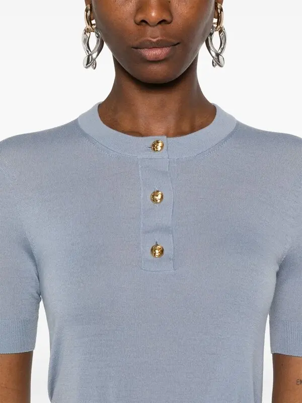 Celine Triomphe Embroidered Fine Wool Crew Neck Sweater - Light Blue