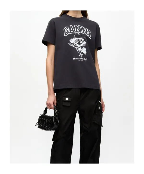 GANNI Graphic Print Short Sleeve Top