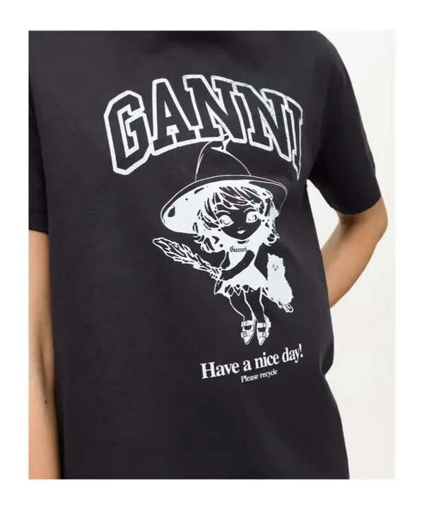 GANNI Graphic Print Short Sleeve Top