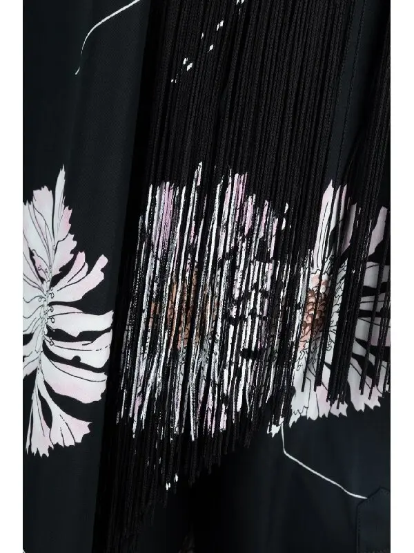 Prada Rose-printed Long-sleeved Fringed Shirt - No