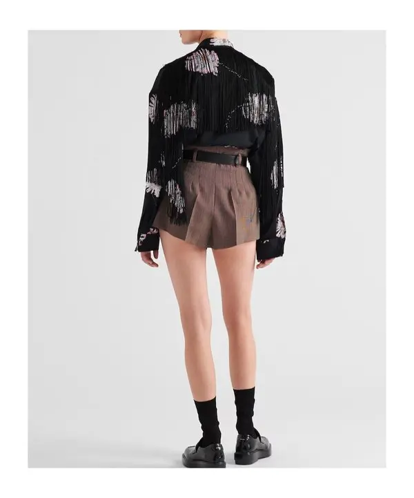 Prada Rose-printed Long-sleeved Fringed Shirt - No