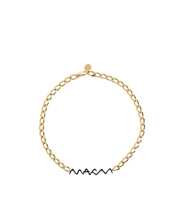 Marni Gold Tone Brass Link Necklace With Logo Motif - Yellow