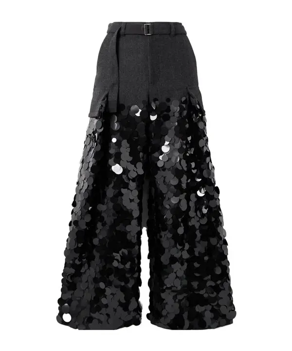 Sacai Sequined Wide-leg Cargo Pants - Black