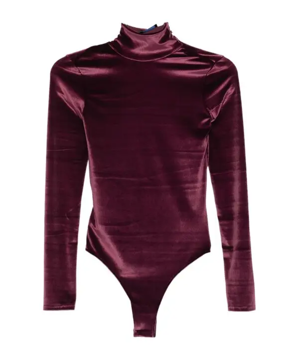 MUGLER High-neck Velvet Bodysuit With Cutout Detail - Brown