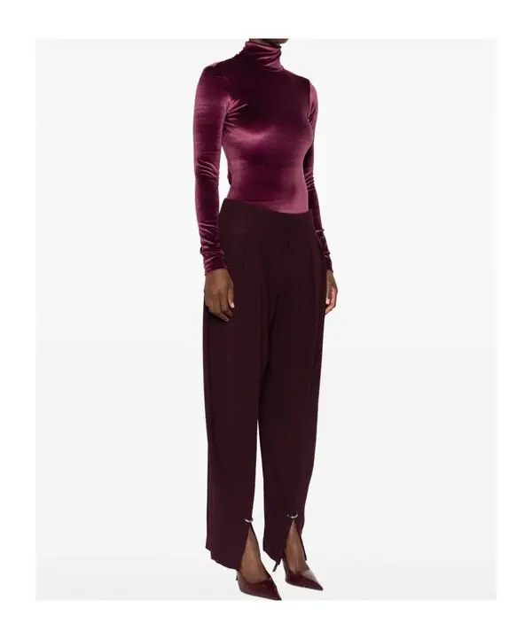 MUGLER High-neck Velvet Bodysuit With Cutout Detail - Brown