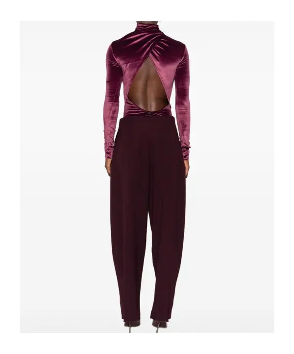 MUGLER High-neck Velvet Bodysuit With Cutout Detail - Brown