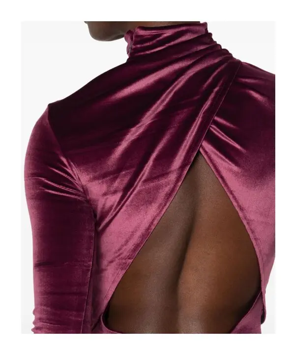 MUGLER High-neck Velvet Bodysuit With Cutout Detail - Brown